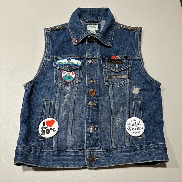 Forever 21 | Jackets & Coats | Custom Denim Jean Battle Vest Upcycled ...